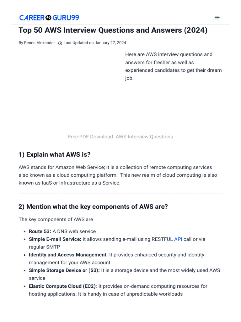 Top 50 AWS Interview Questions and Answers (2024) | PDF | Amazon Web Services | Cloud Computing