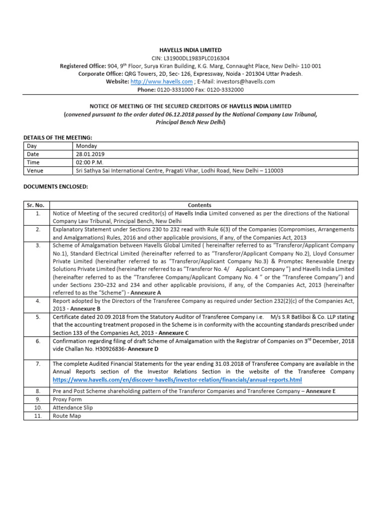 Notice of NCLT Convened Meeting of Secured Creditors | PDF | Switch | Fuse (Electrical)