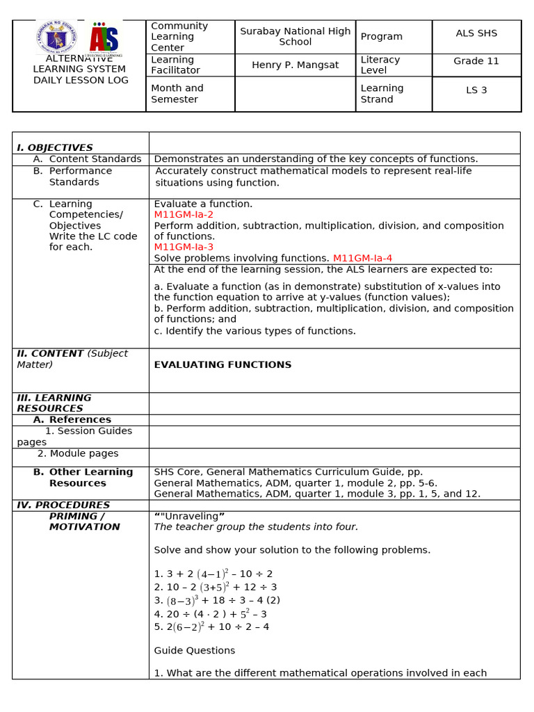 Lesson 3 dlp genmath | PDF | Function (Mathematics) | Polynomial