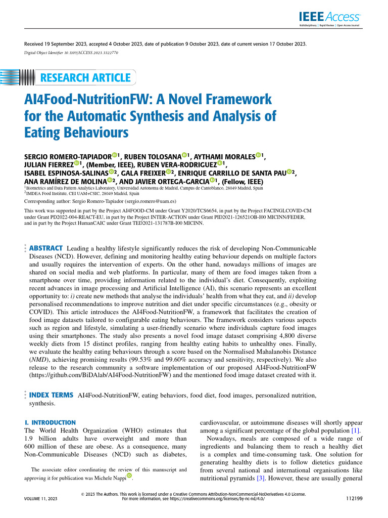 AI4Food-NutritionFW A Novel Framework For The Automatic Synthesis and Analysis of Eating ...
