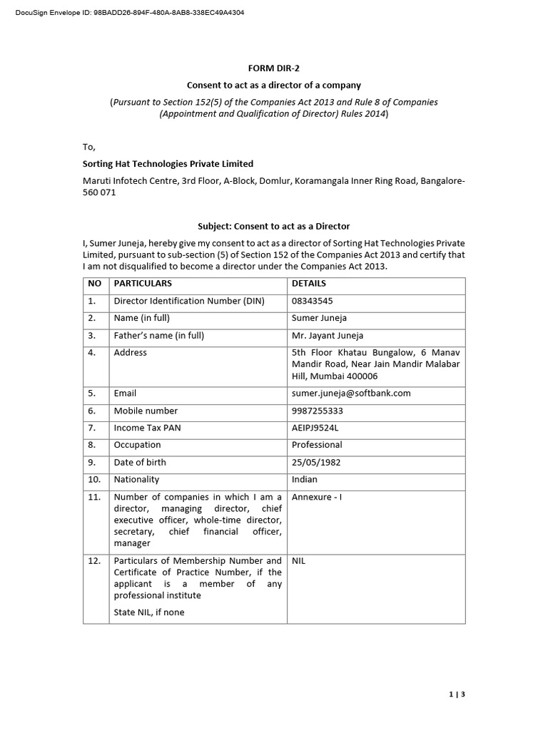 Form DIR - 2 - Consent To Act As A Director | PDF | Justice | Crime ...
