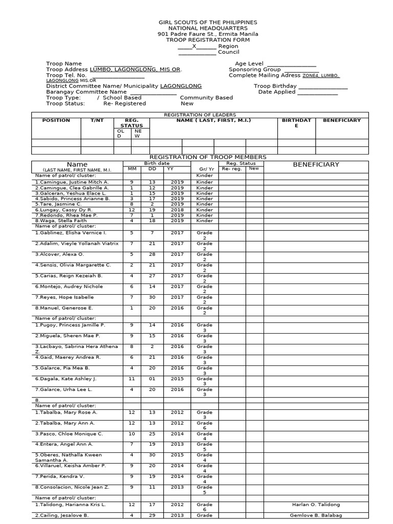 Troop Registration Form | PDF
