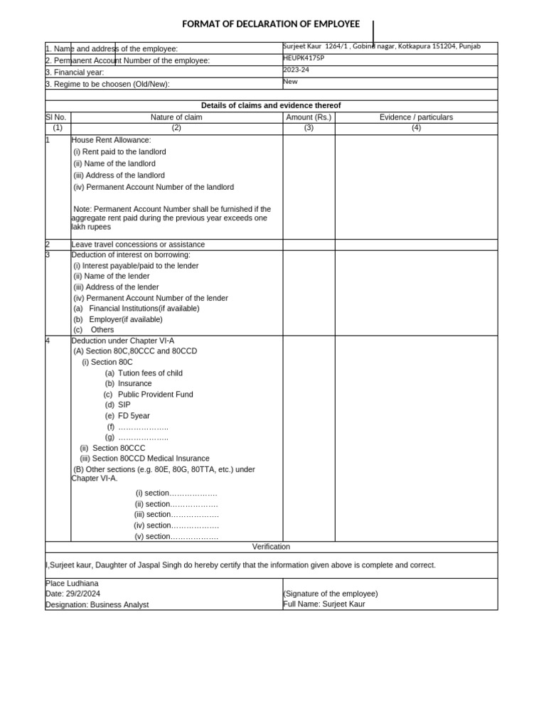 Declaration Form Filled | PDF | Government Finances | Taxes