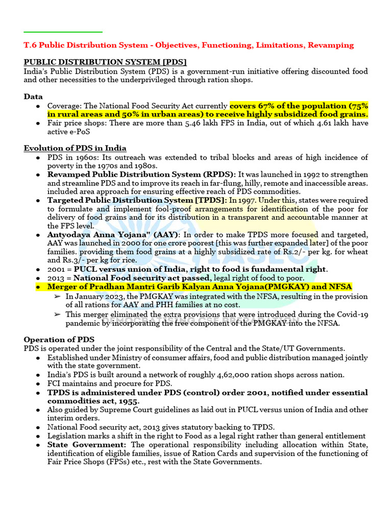 T 6 Public Distribution System Objectives, Functioning, Limitations ...
