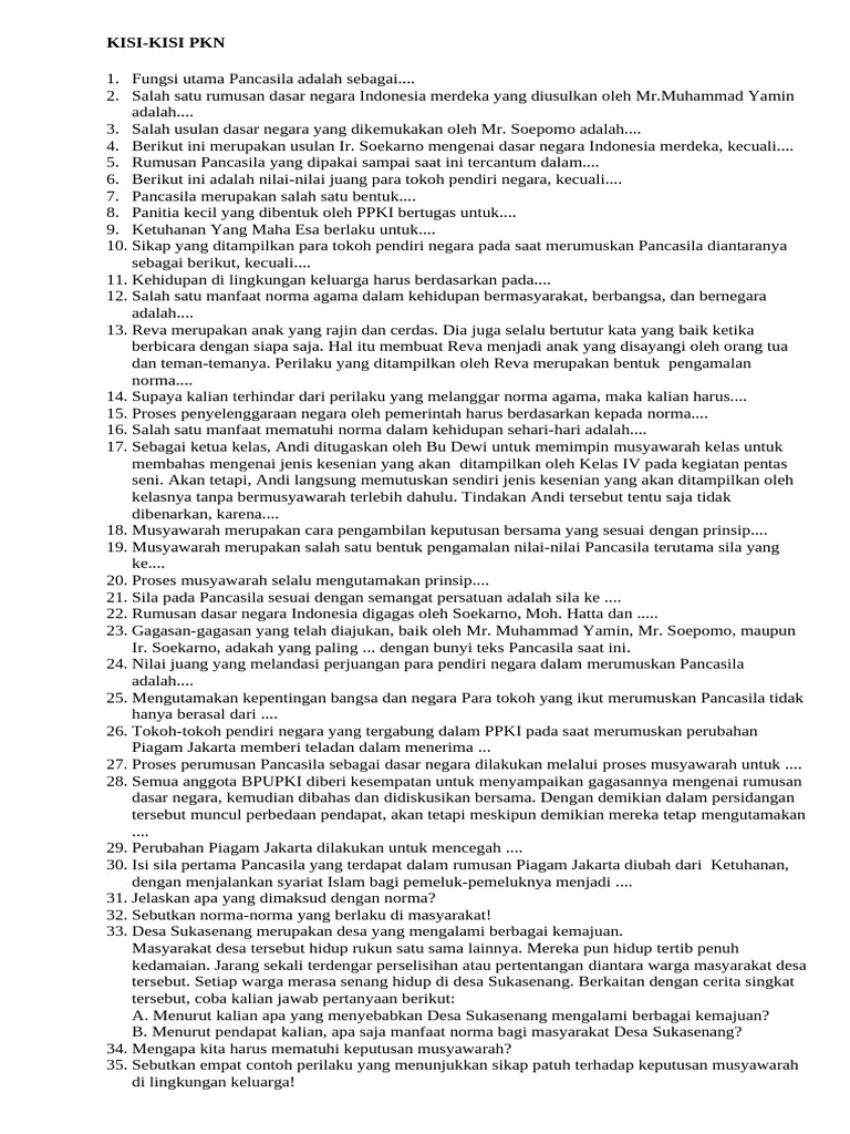 Kisi-Kisi PKN | PDF