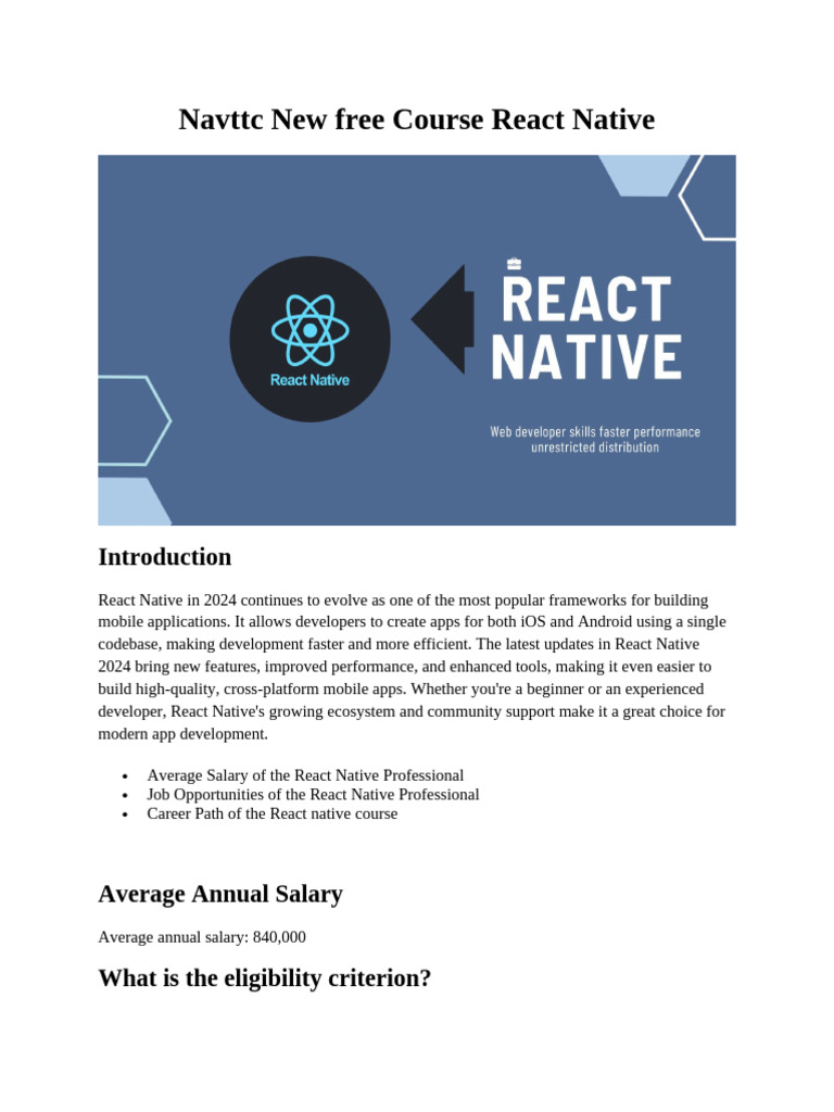Navttc New Free Course React Native | PDF | Mobile App | Cross Platform ...