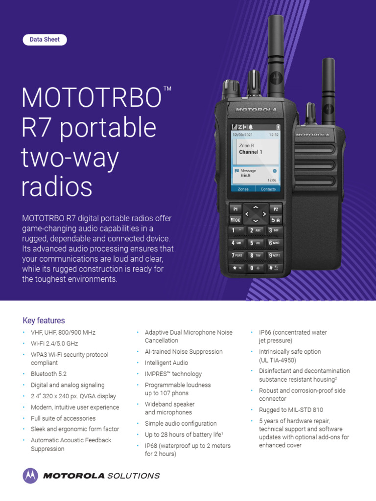 mototrbo-r7-datasheet-na | PDF | Ultra High Frequency | Bluetooth