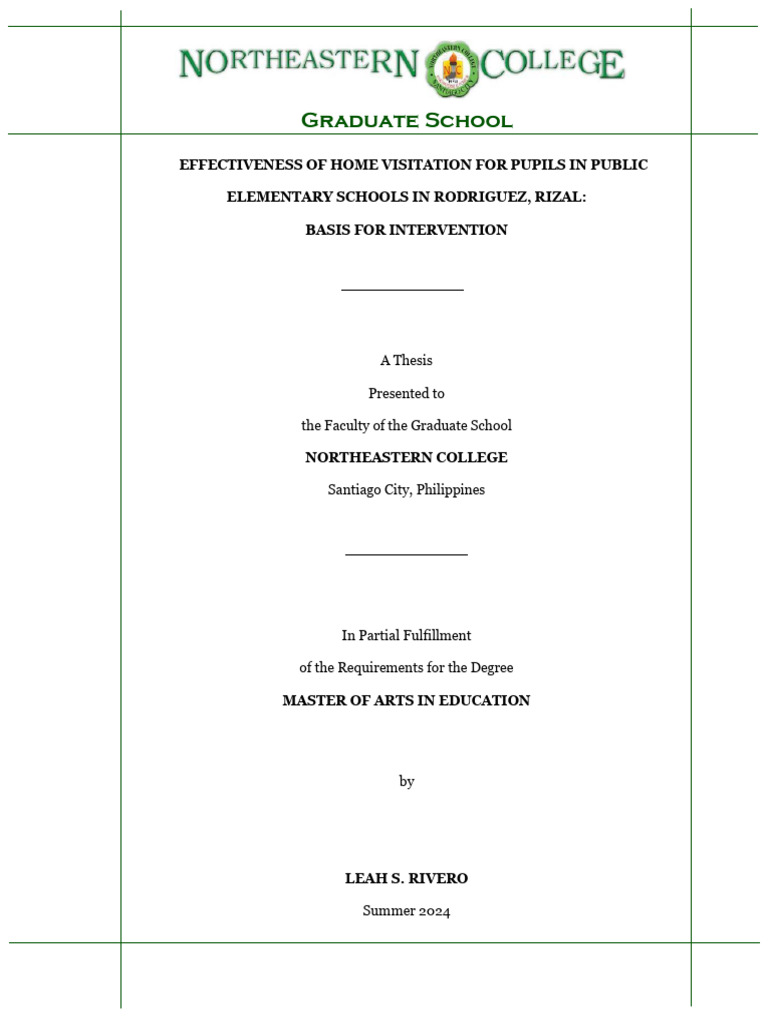 RIVERO, LEAH-MAEd-THESIS | PDF | Teachers | Child Development