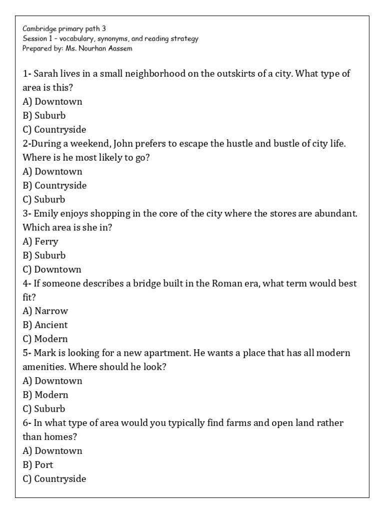 Cambridge primary path 3 - unit 1 lesson 1 - vocabulary | PDF | Suburb ...