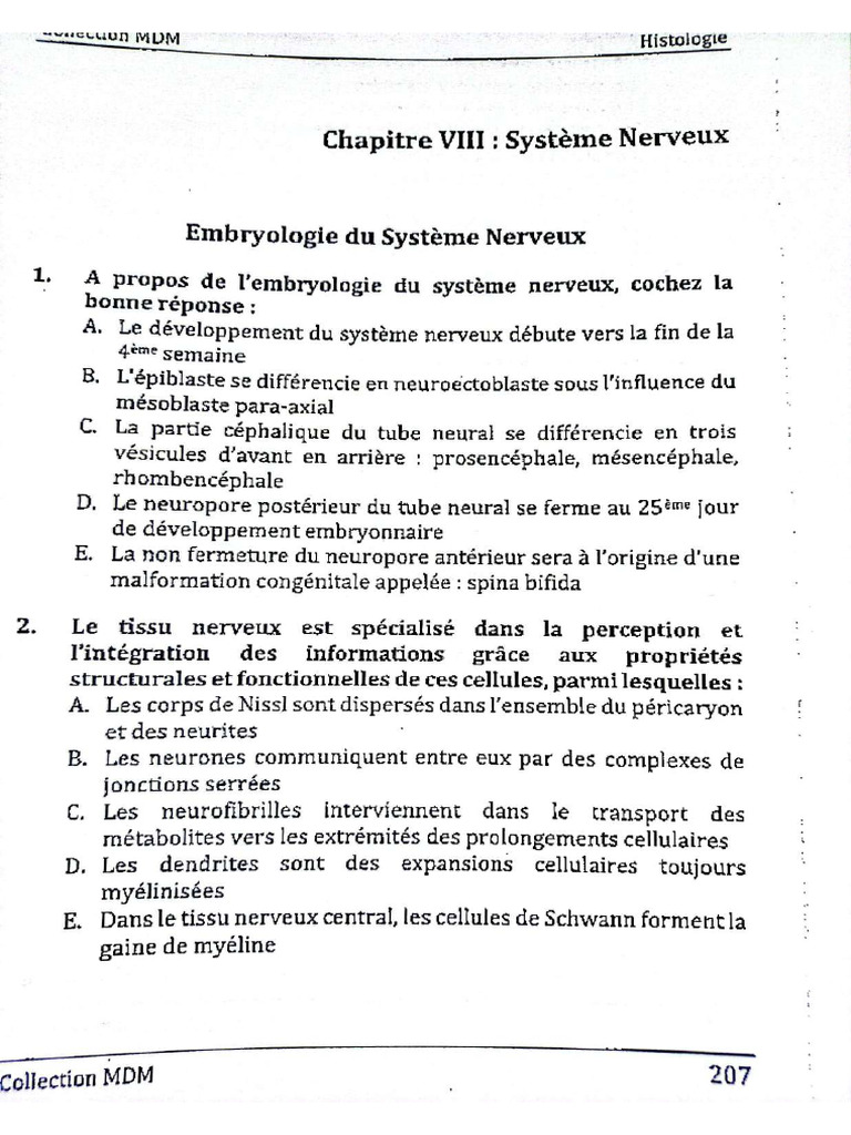 QCM Histologie Neuro | PDF