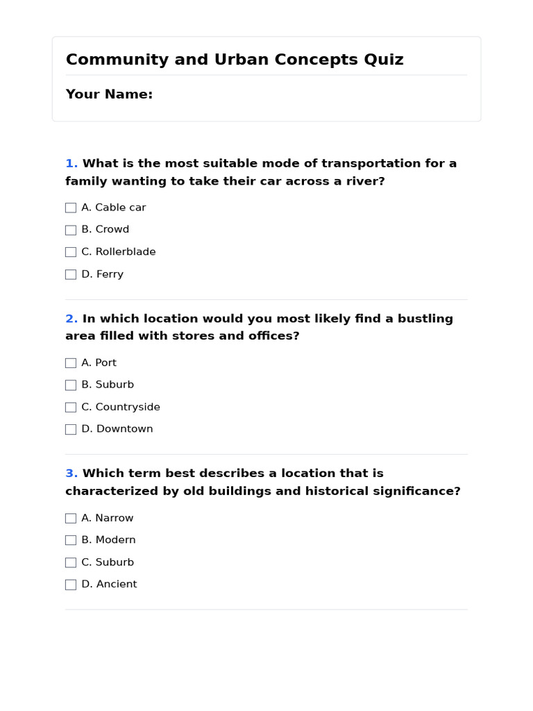 Urban and Community Concepts Quiz | PDF