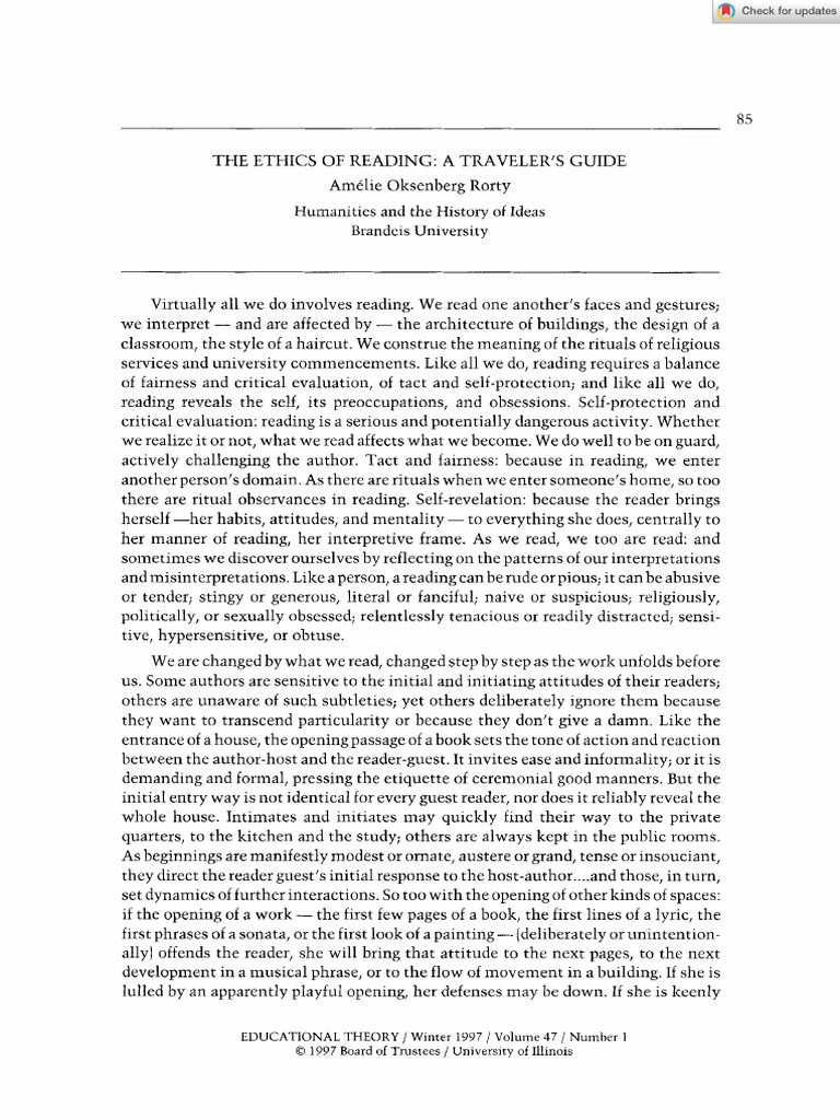 Ethics of Reading: A Comprehensive Guide | PDF
