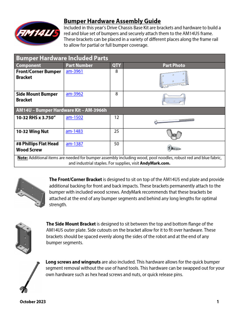 Bumper Installation Hardware Guide | PDF | Screw | Bracket