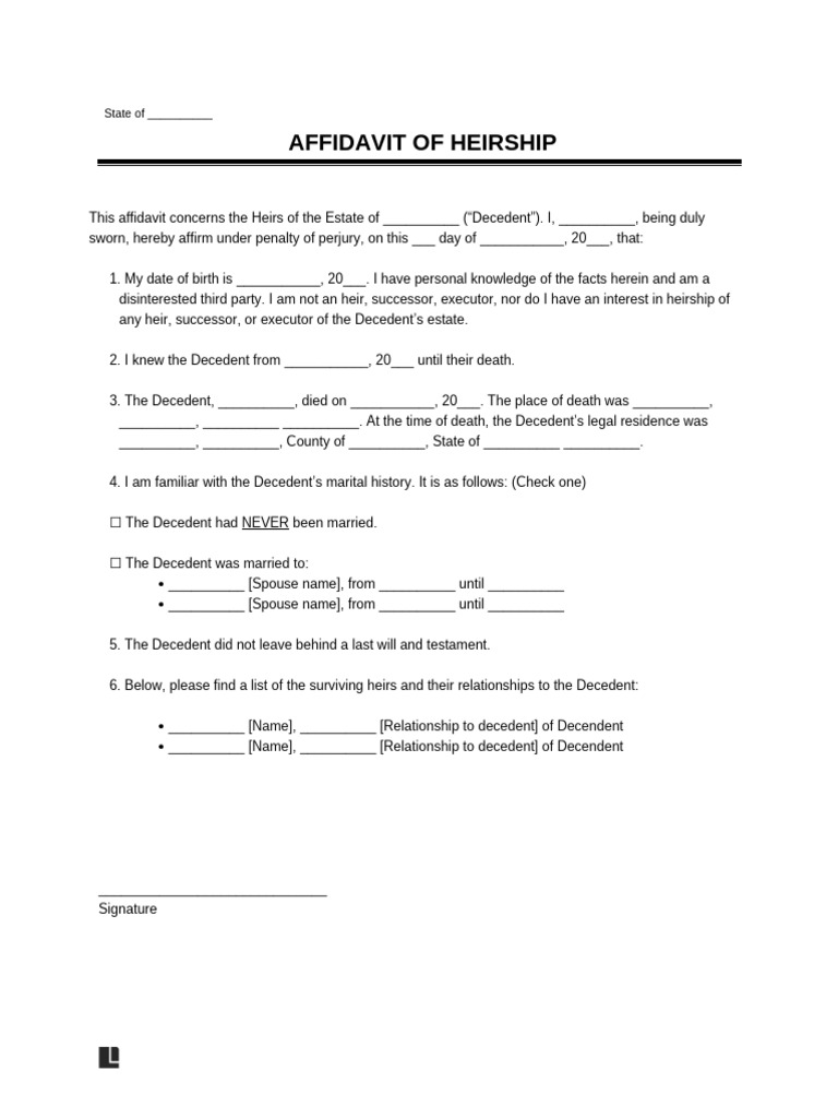 Affidavit of Heirship Template | PDF