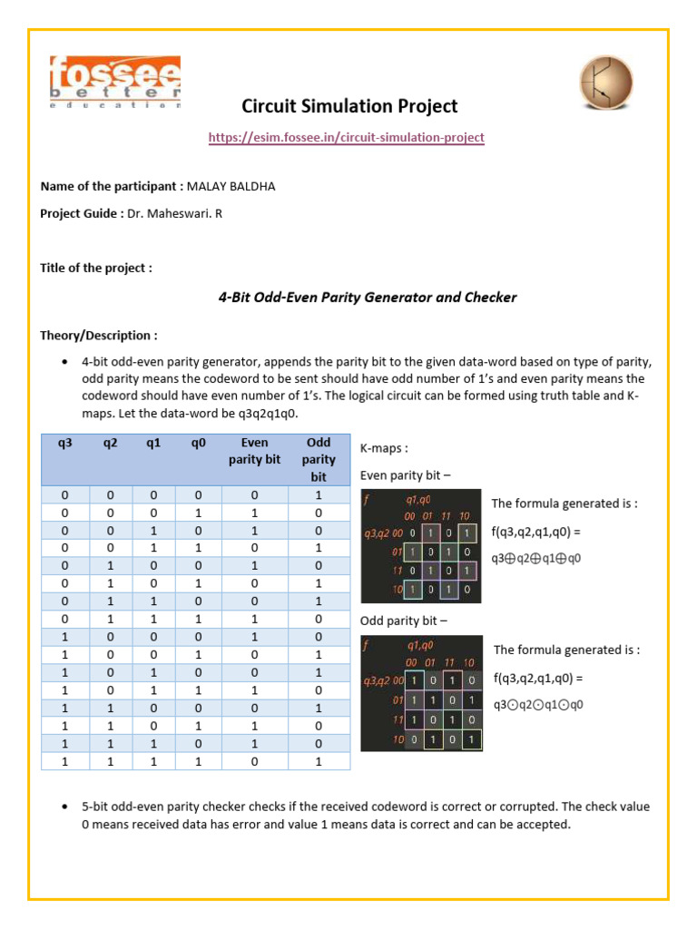 4bit Odd Even Parity Generator and Checker | PDF