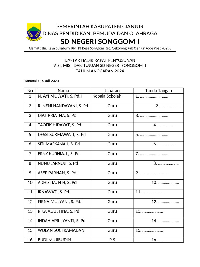 Rapat Penyusunan Visi Misi SDN Songgom I | PDF