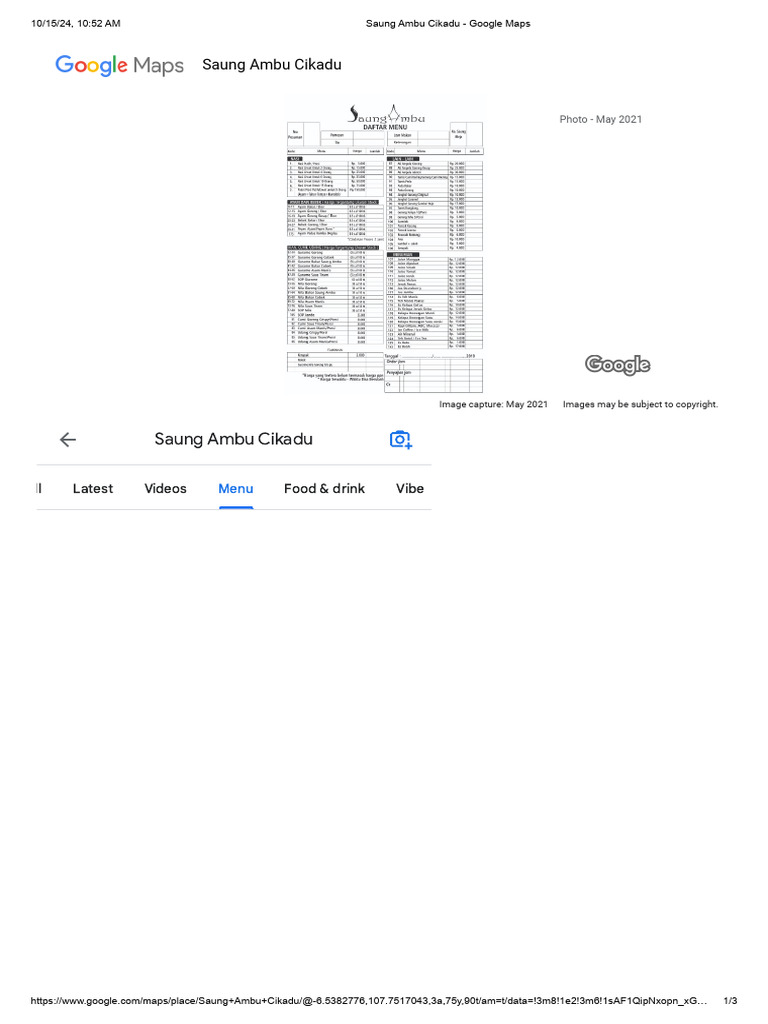 Saung Ambu Cikadu - Google Maps | PDF