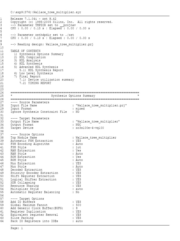 Exp 10 Wallace Tree Summary Report | PDF | Hardware Description ...