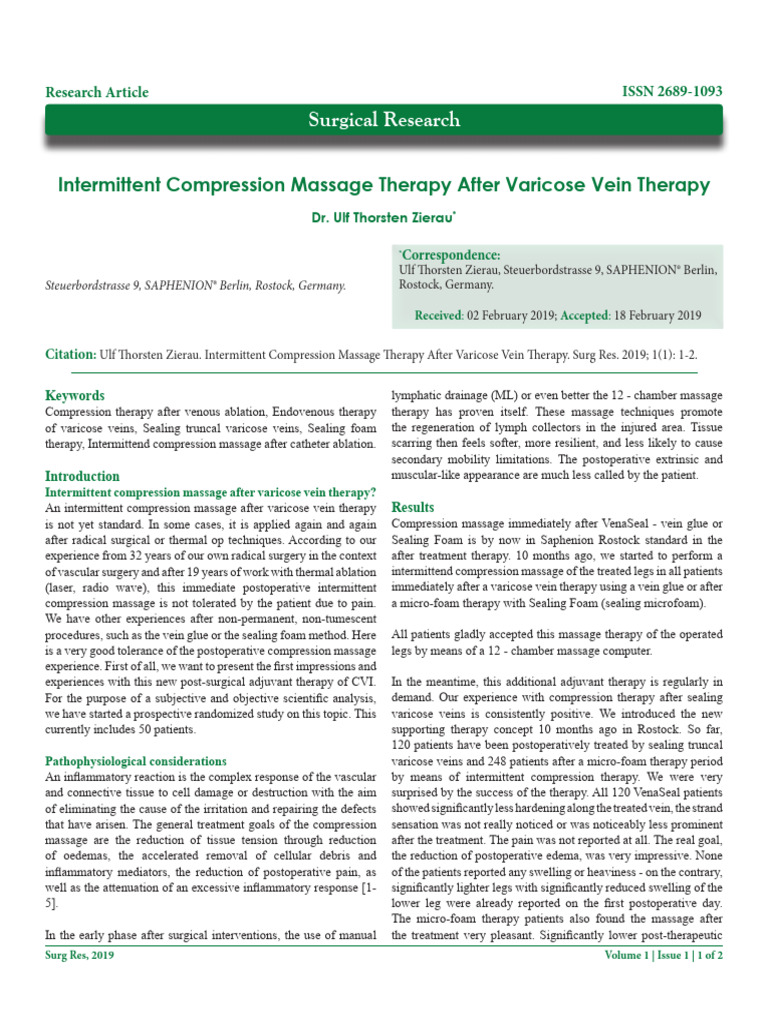 Intermittent Compression Massage Therapy After Varicose Vein Therapy ...