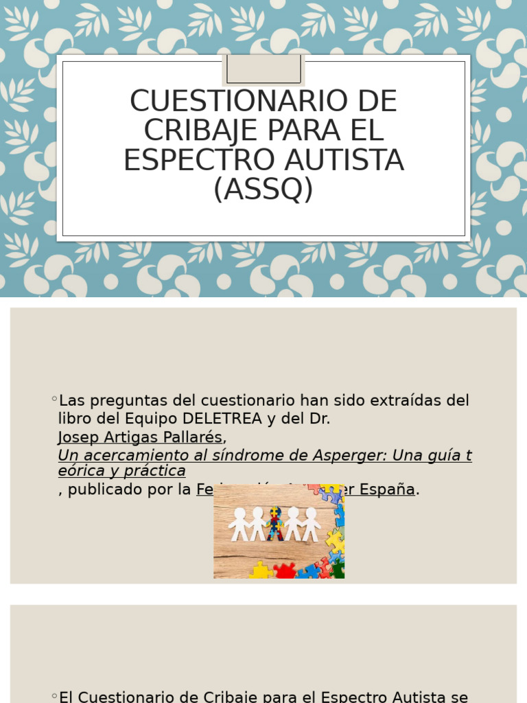 Cuestionario de Cribaje para El Espectro Autista (ASSQ) | PDF | Espectro autista | Cuestionario