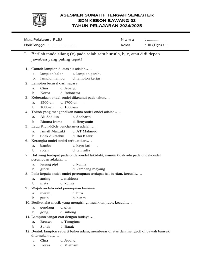 Soal PLBJ Kelas 3 | PDF