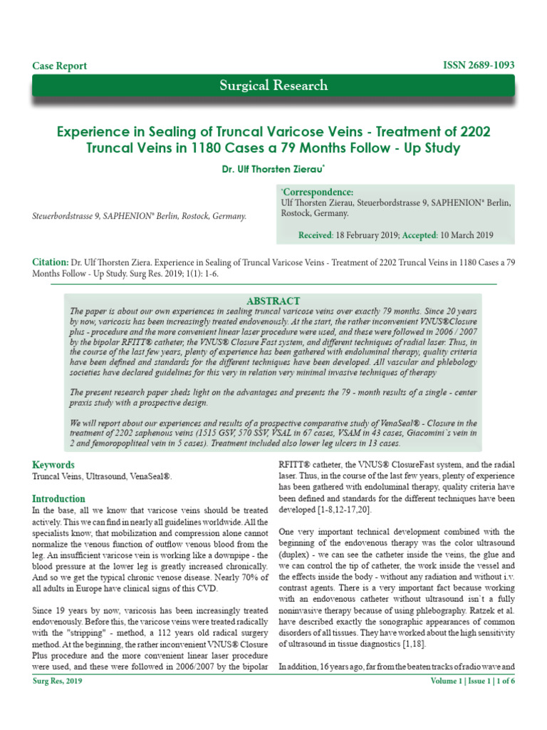 Experience in Sealing of Truncal Varicose Veins - Treatment of 2202 ...