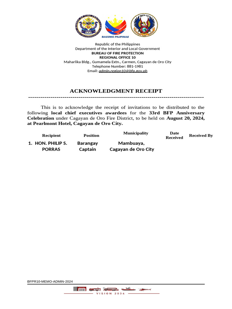 Acknowledgment Receipt | PDF