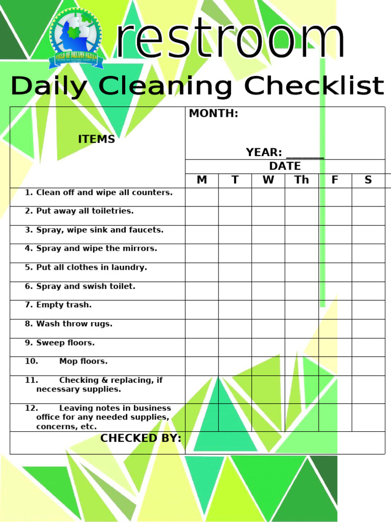 Daily Cleaning Checklist - RESTROOM | PDF