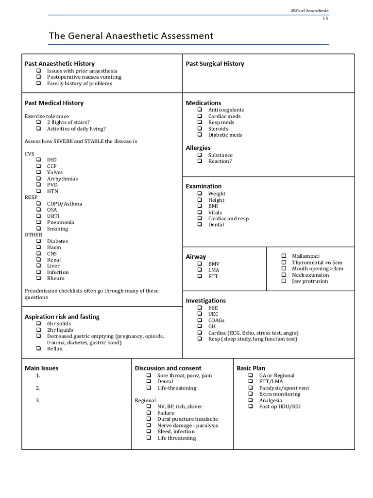 Anaesthesia Assessment Guidelines Pdf Anesthesia Clinical Medicine
