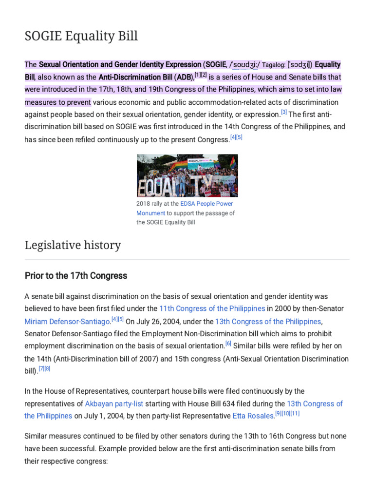 SOGIE Equality Bill Overview and History | PDF | Philippines