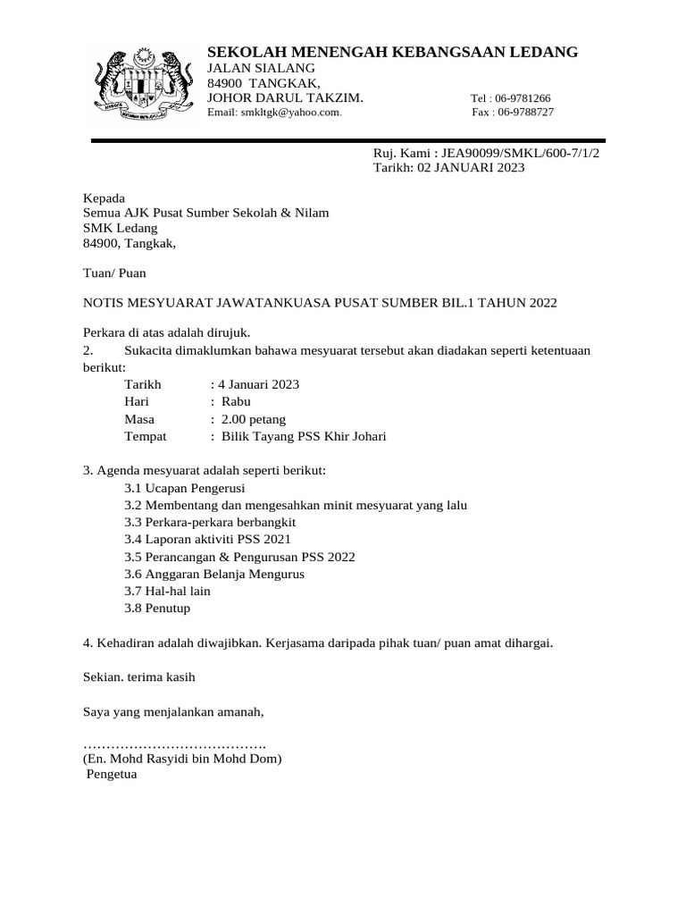 Notis Panggilan Mesyuarat 2022 | PDF