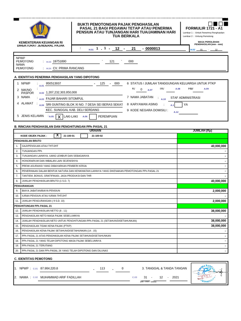 Isi Formulir 1721-A1 Sitompul | PDF