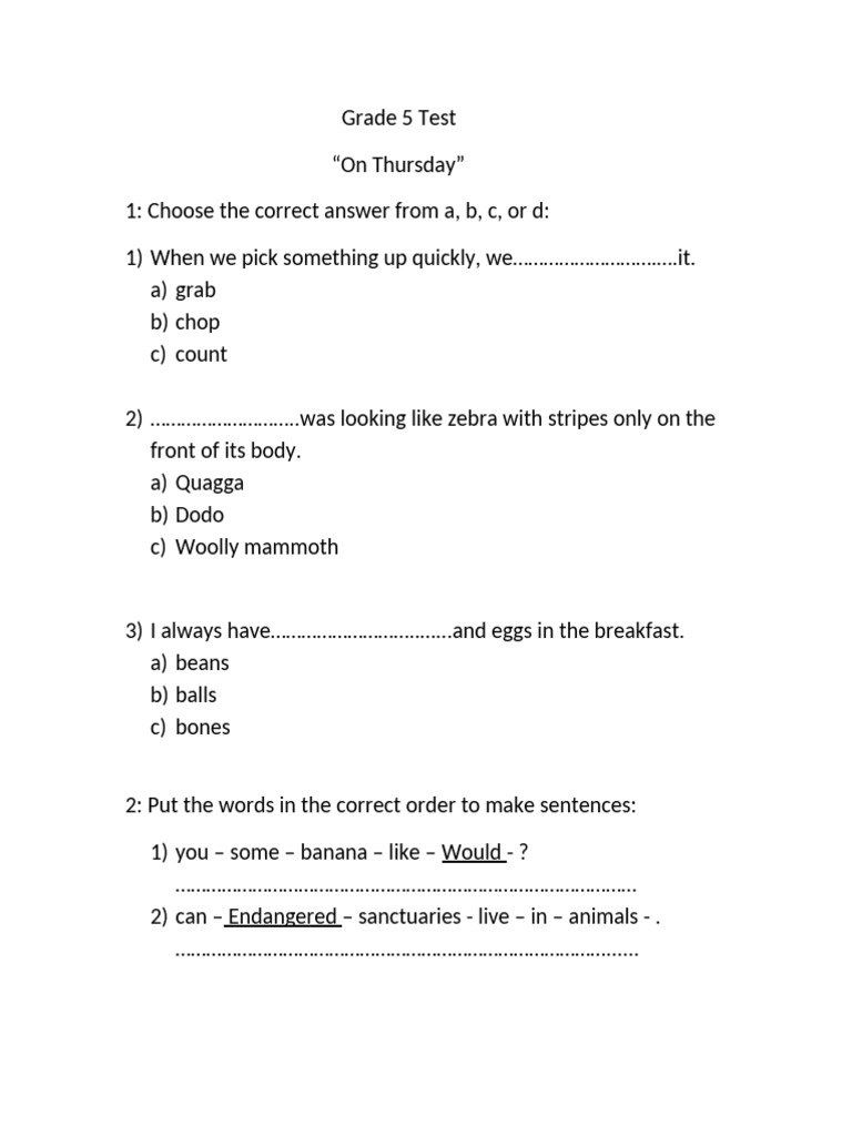 Grade 5 Test | PDF