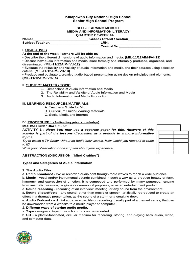 MIL-QUARTER-2-WEEK-4-module | PDF | Digital Audio | Usb Flash Drive