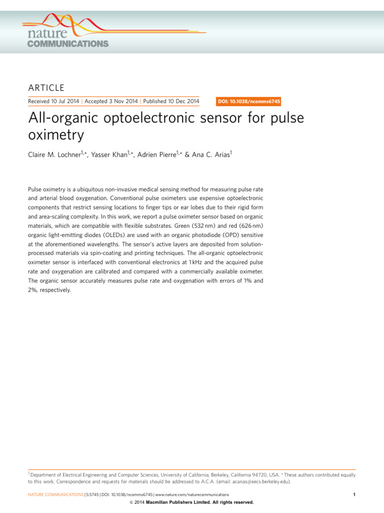 Organic Pulse Oximeter Sensor Development | PDF | Oled | Diastole