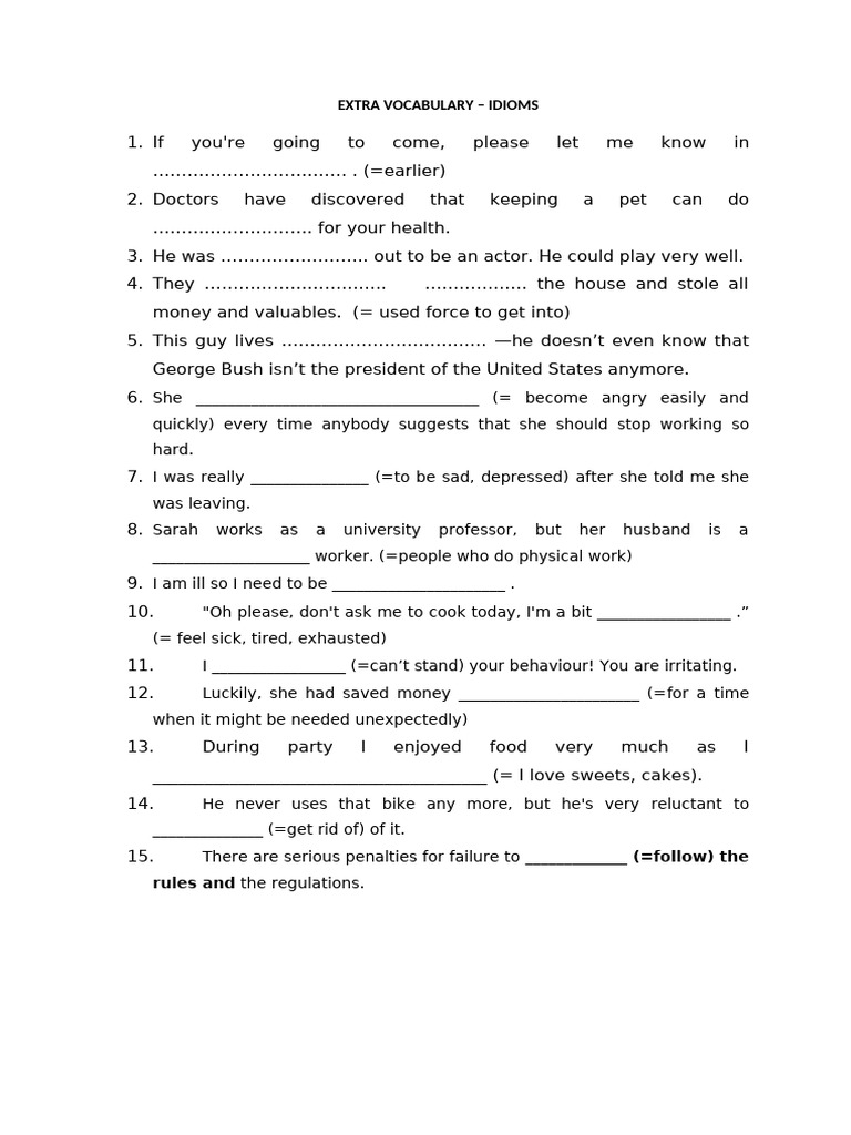 Extra Vocabulary Idioms | PDF
