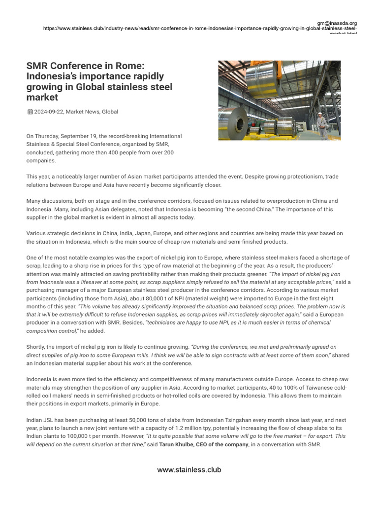 SMRStainlessClub SMR Conference in Rome Indonesias Importance Rapidly ...