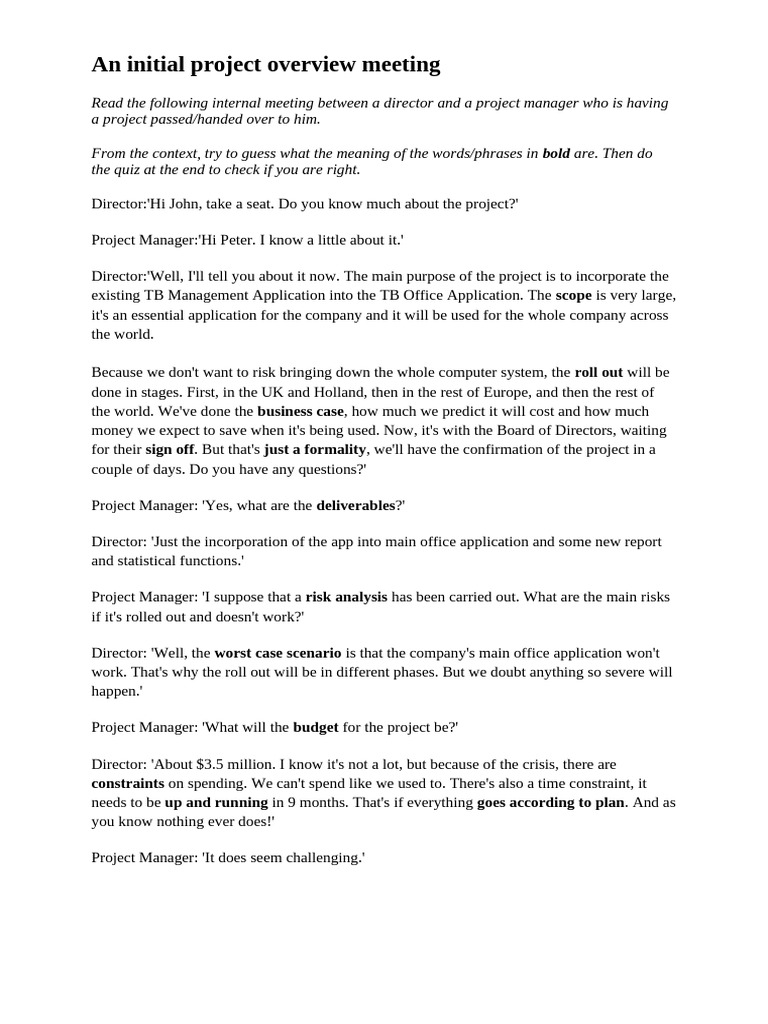 Initial project meeting | PDF