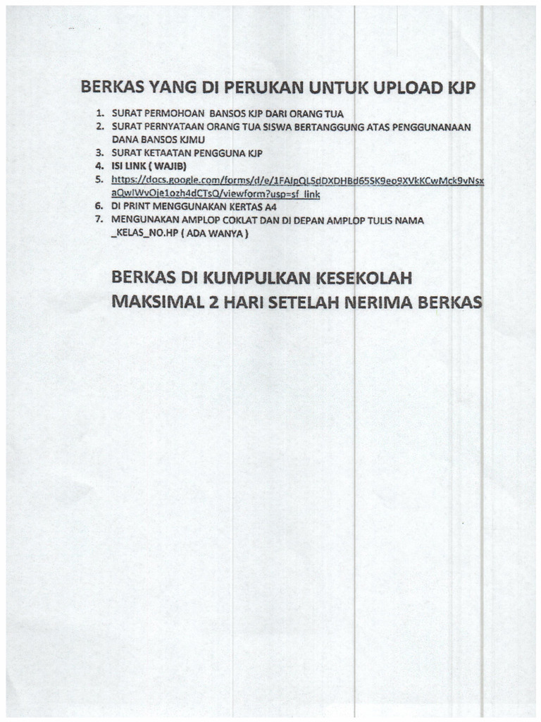 Berkas Pendaftaran KJP | PDF