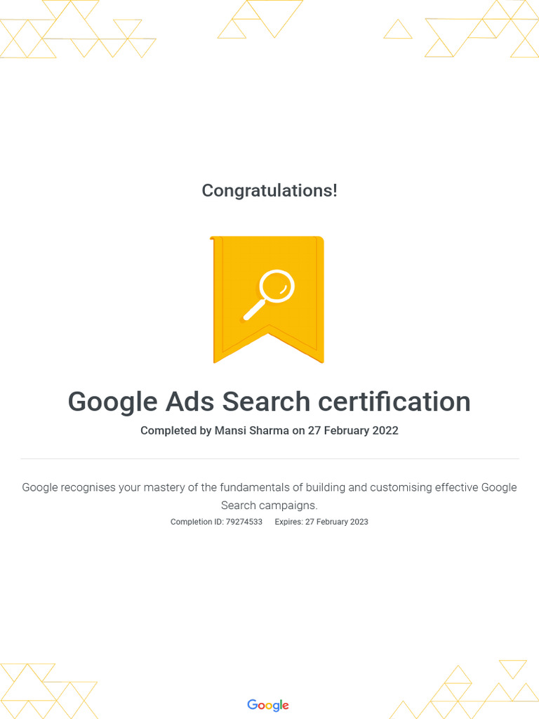 Google Ads Search Certification - Google | PDF