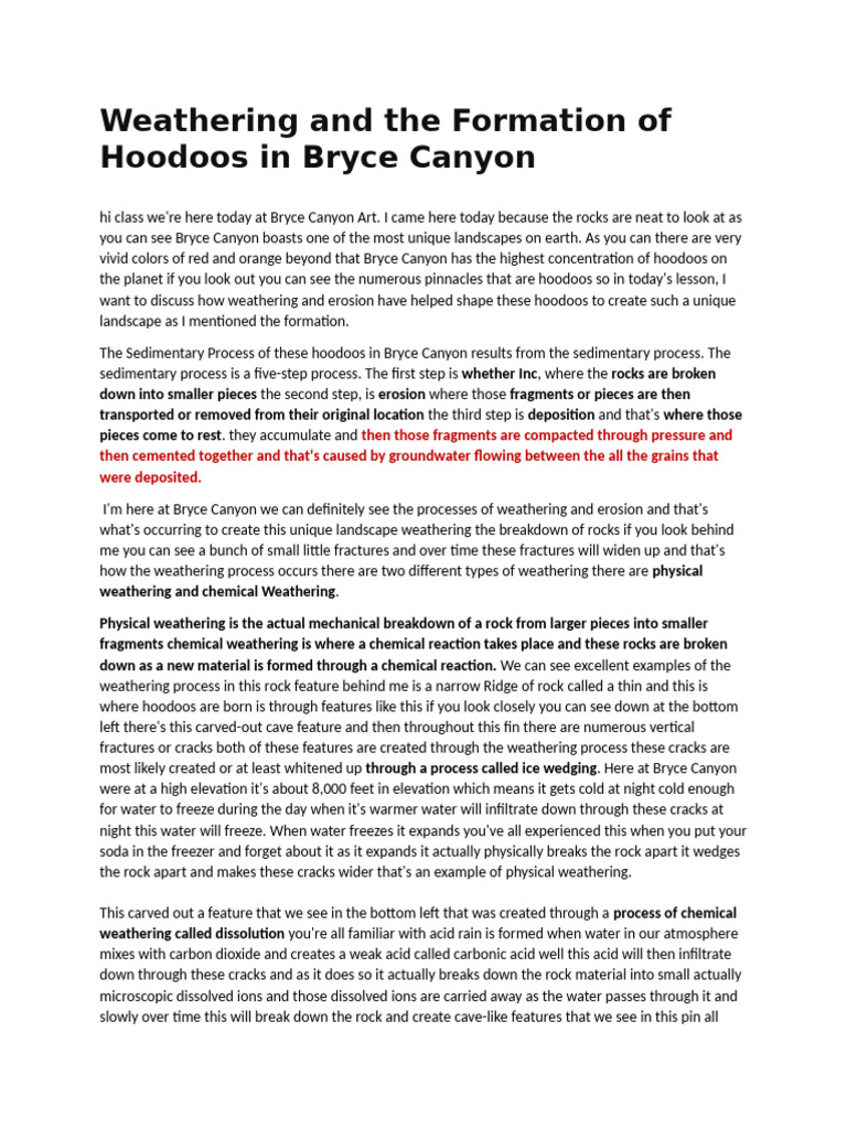 Weathering and the Formation of Hoodoos in Bryce Canyon | PDF ...