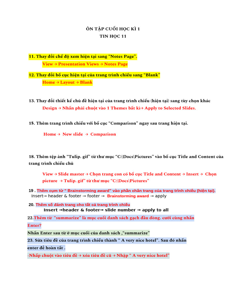 Đề Cương Ôn Tập - Tin Học 11 - Cuối HK1 | PDF