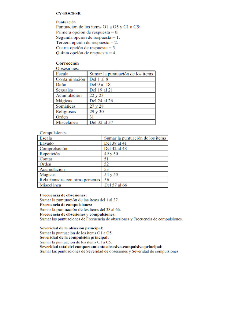 CY-BOCS Correcció Interpretació | PDF