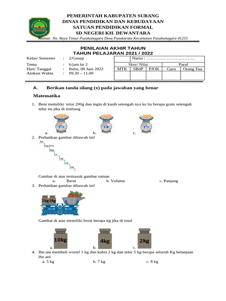 Soal Pat Kelas 2 Tema 6-2 | PDF