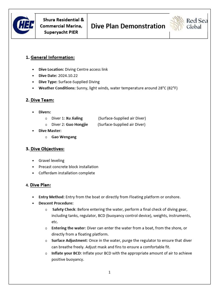 Dive Plan Demonstration - Shura Marina and Dive Centre | PDF | Scuba Diving | Underwater Diving