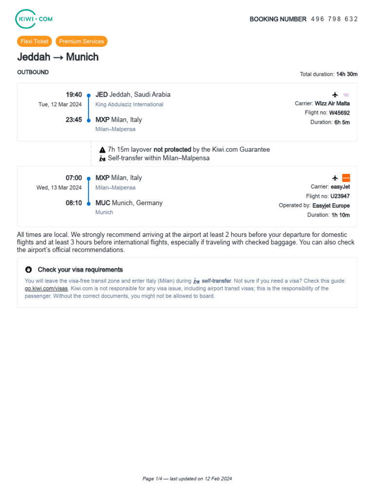 BookingID (RawValue: 496798632) ETicket | PDF | Travel Visa