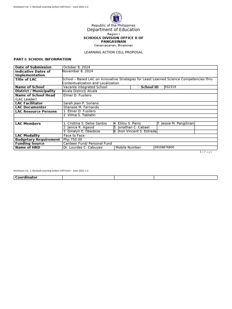 Lac Proposal 2024 2025 Vilma | PDF | Curriculum | Learning