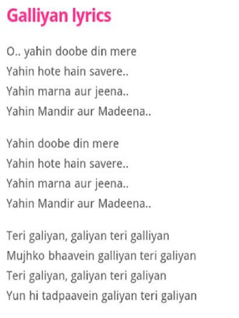 Galliyan Lyrics | PDF