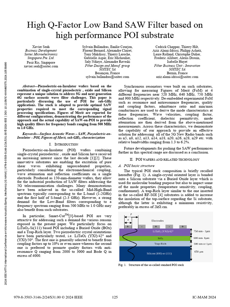 High-Performance POI for Sub-GHz SAW Filters | PDF | Filter (Signal ...
