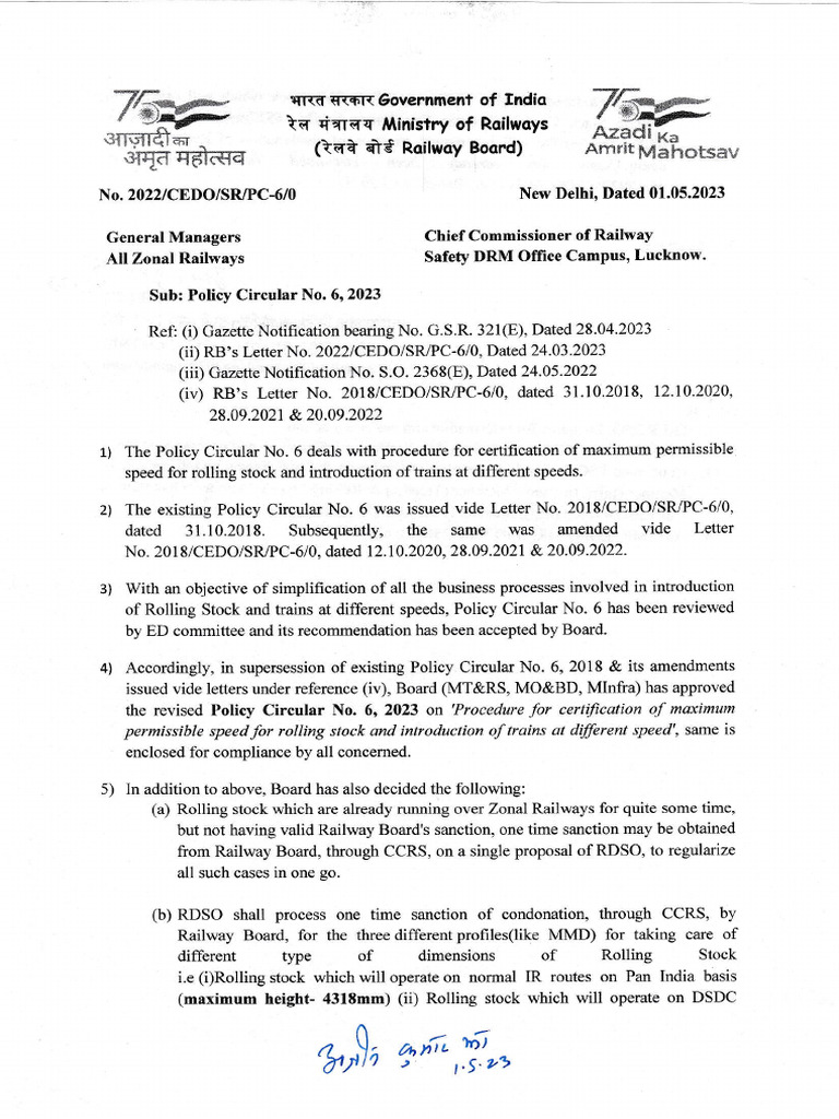 Revised Policy Circular No. 6, 2023 | PDF | Rail Transport | Locomotives